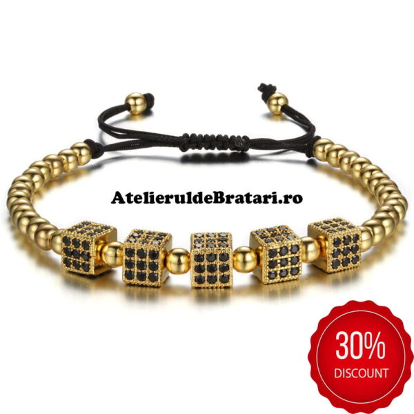 Bratara dama cu Argint 925 placat cu Aur de 18KT cu 5 zaruri cu ...